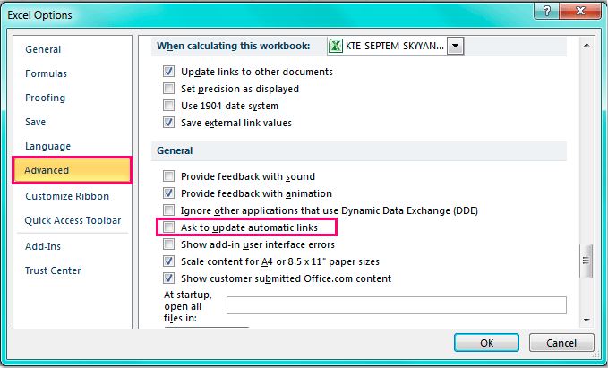 Suppress Excel Update Links Warning Via Script Support Center 